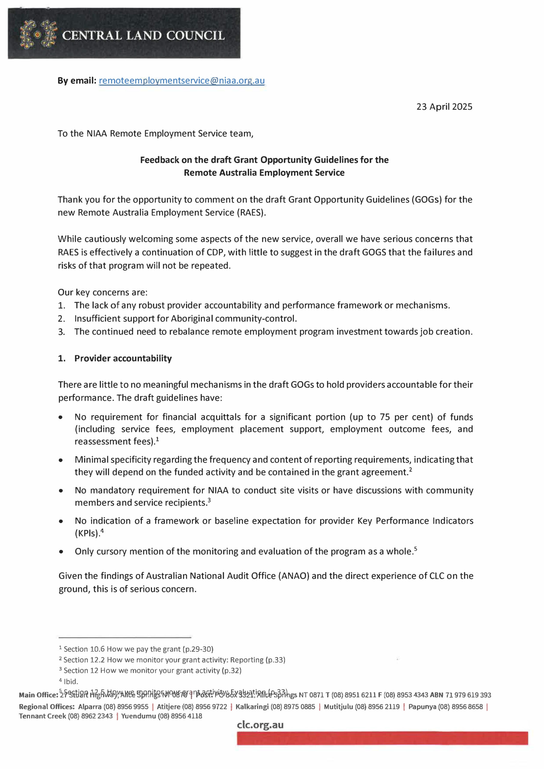 Central Land Council Submission to NIAA Draft Grant Guidelines - Remote ...