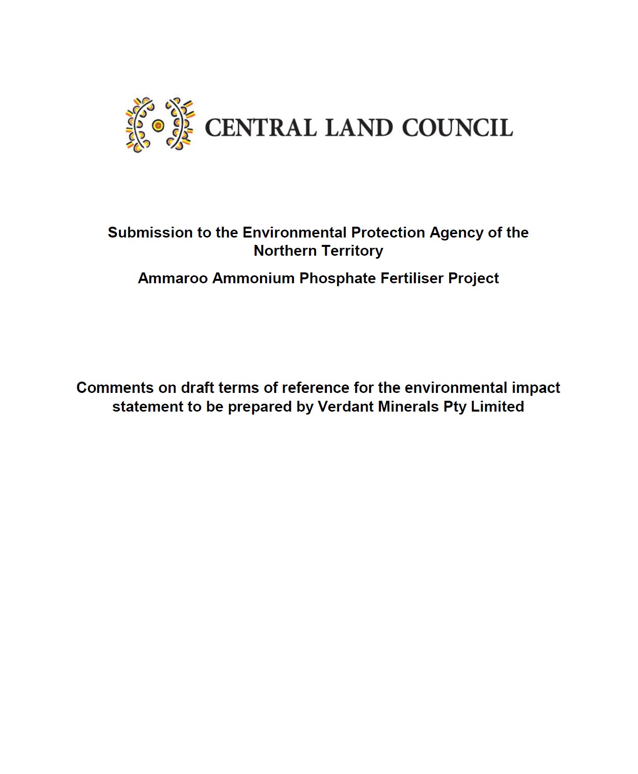 Submission to the Northern Territory Environment Protection Agency ...