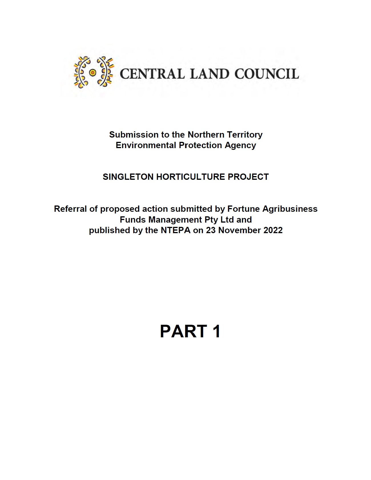 Submission to the Northern Territory Environmental Protection Agency Singleton horticulture ...